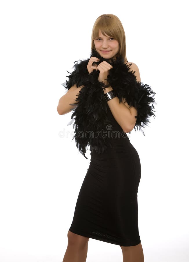Standing Beautiful Girl in Boa Stock Image - Image of feather, side ...