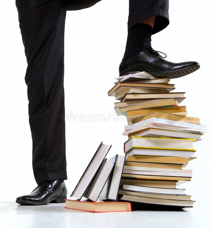 Little Boy Standing on Books Stack Stock Photo - Image of childhood ...