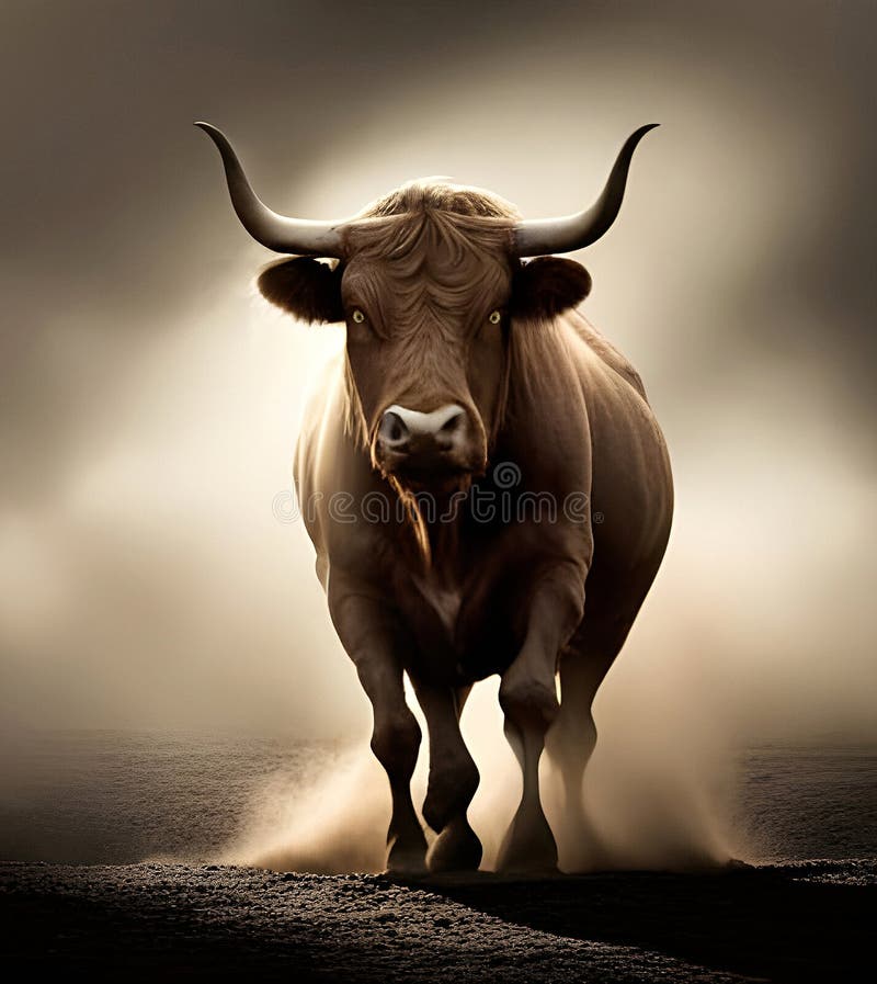 Standing Bull Surrounded by Dust, Ready To Fight Stock Illustration ...