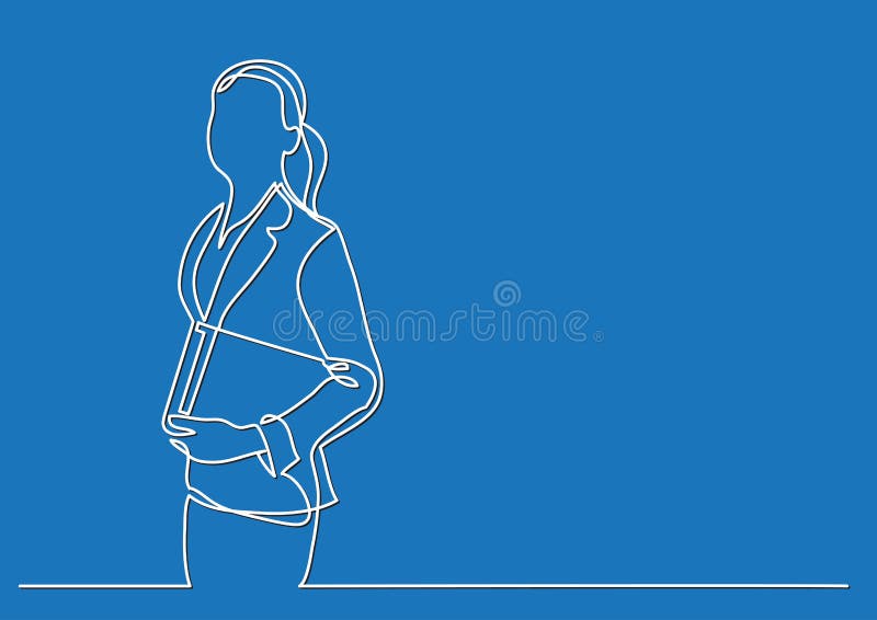 Standing Business Woman with Papers - Continuous Line Drawing Stock ... Standing Business Woman with Papers - Continuous Line Drawing Stock ...