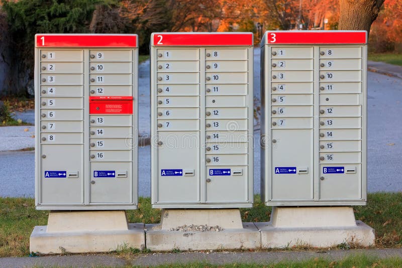 Standing Canadian Urban Community Mailboxes Stock Photo - Image of ...