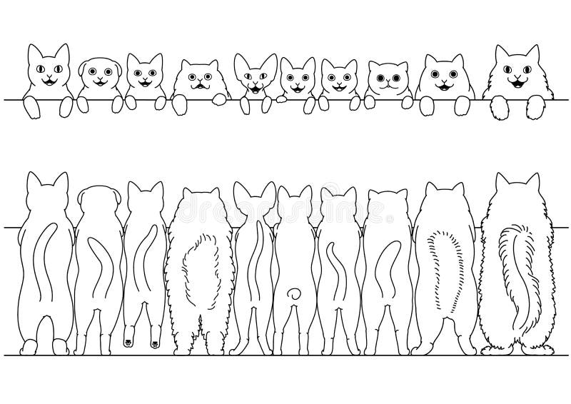 Standing Cats Front and Back Border Set Stock Vector - Illustration of ...