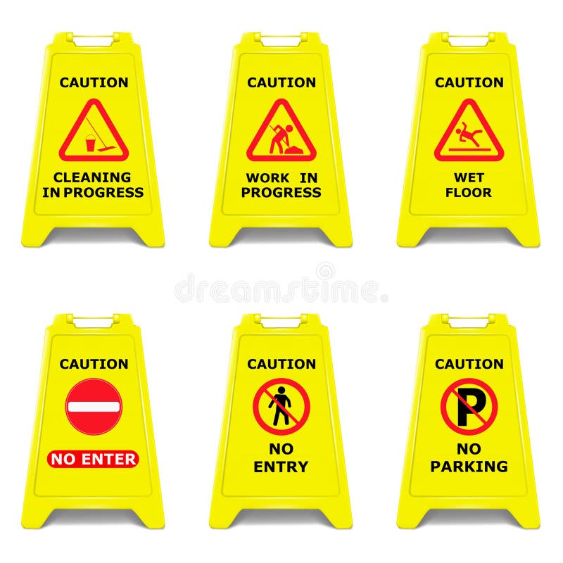Standing Caution Sign Board Vector Set. Double-sided Folding Yellow ...