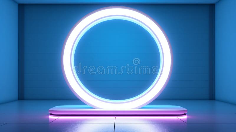 Standing Circle Neon Light in White with Clean Backdrop Stock ...