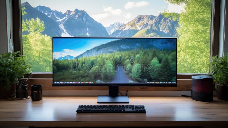 Standing Computer Screen Desk Stock Illustration - Illustration of ...