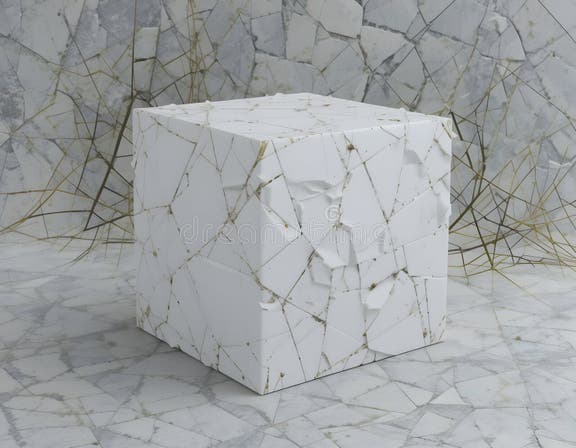 Standing Cube with Broken Surface Design in Abstract Studio Setting ...