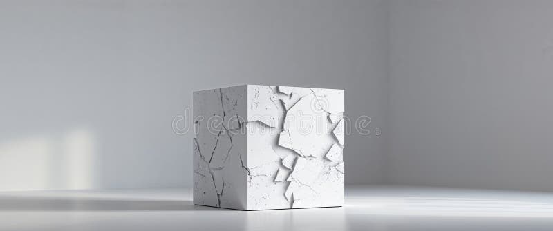 Standing Cube with Broken Surface Design in Abstract Studio Setting ...