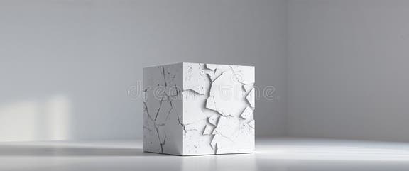 Standing Cube with Broken Surface Design in Abstract Studio Setting ...