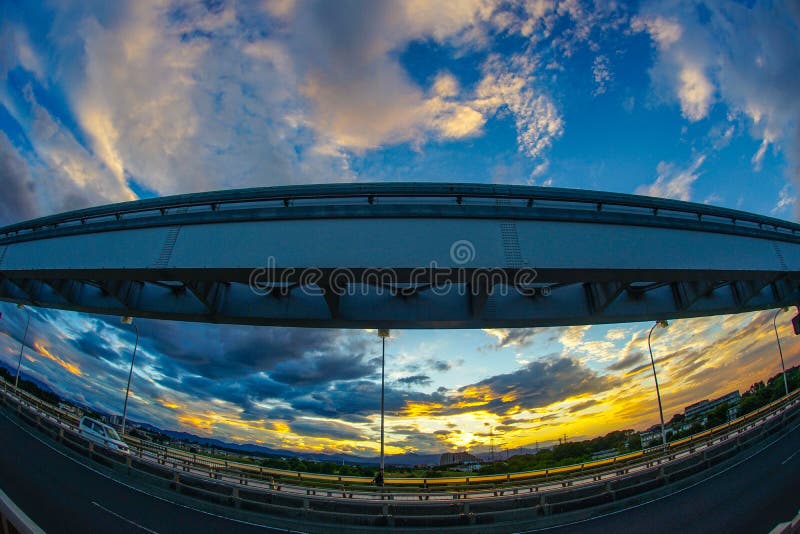 Standing Date Bridge and the Fall of Dusk (Tokyo Tachikawa) Stock Image ...