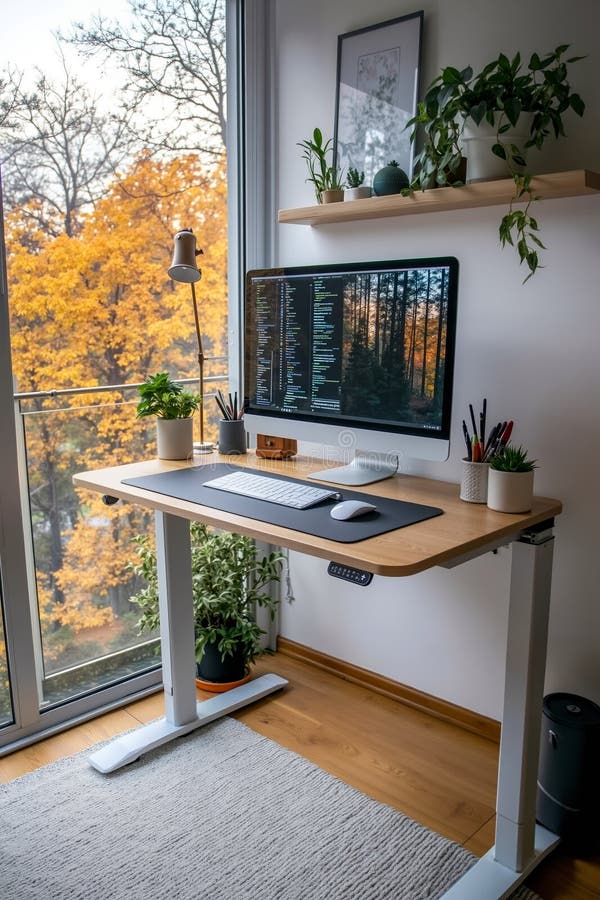 A Standing Desk with a Computer on Top of it Stock Photo - Image of ...