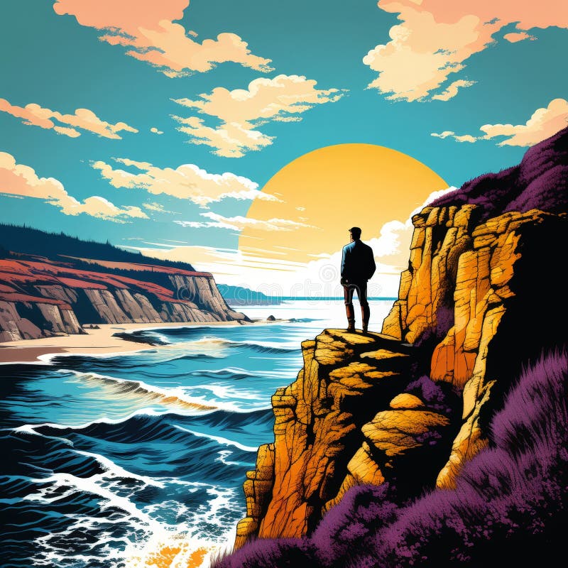 Standing on the Edge of a Cliff, Looking Down Stock Illustration ...