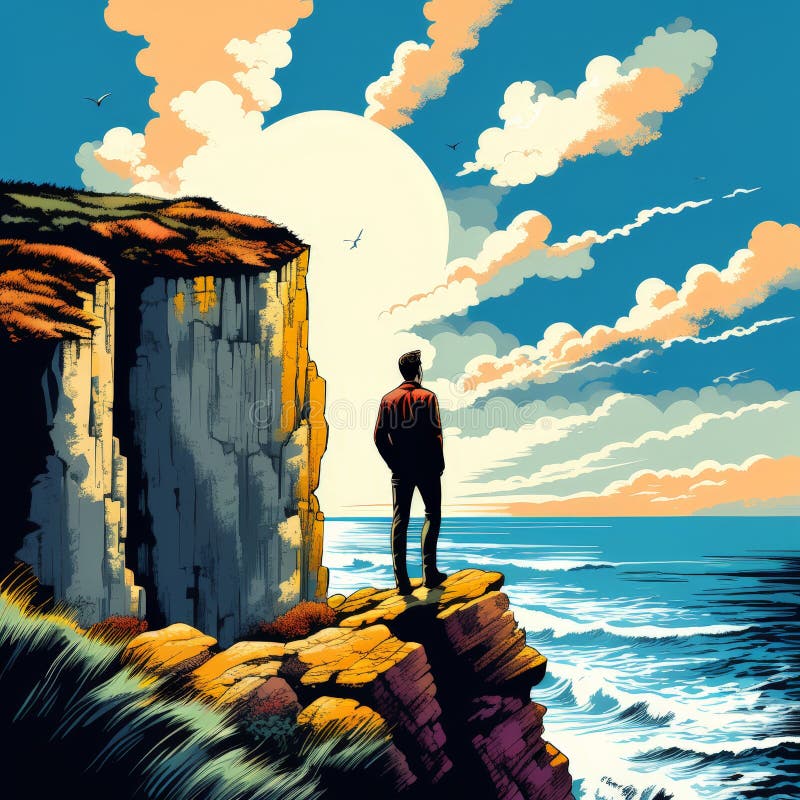 Standing on the Edge of a Cliff, Looking Down Stock Illustration ...