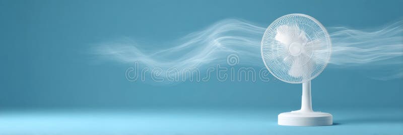 Standing Electric Fan Illustration with Wind Effect in a Bright Room ...