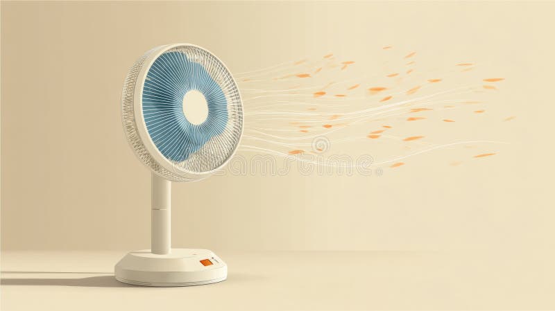 Standing Electric Fan Illustration with Wind Effect Displaying Movement ...