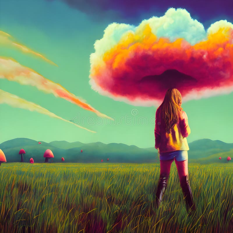 Standing on a Field Watching a Dynamic Colorful Nuclear Cloud Explode ...