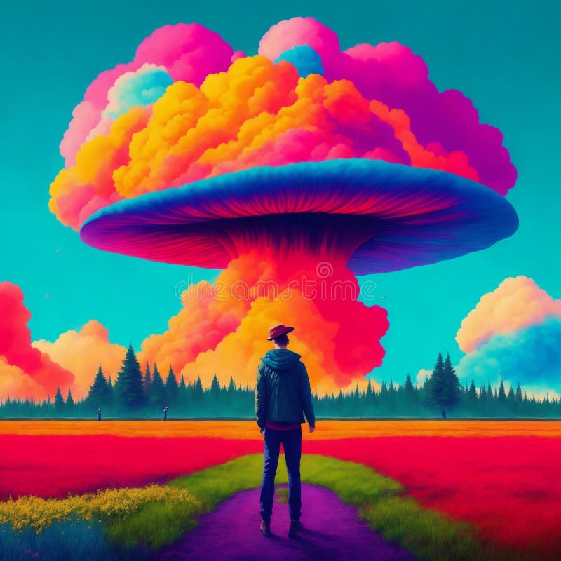 Standing on a Field Watching a Dynamic Colorful Nuclear Cloud Explode ...