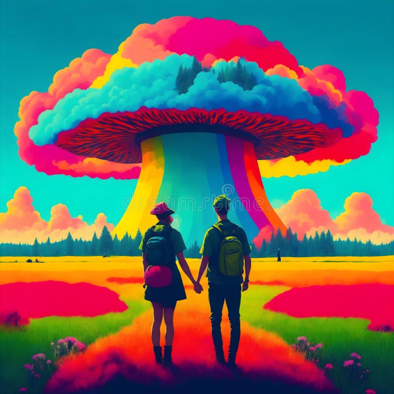 Standing on a Field Watching a Dynamic Colorful Nuclear Cloud Explode ...