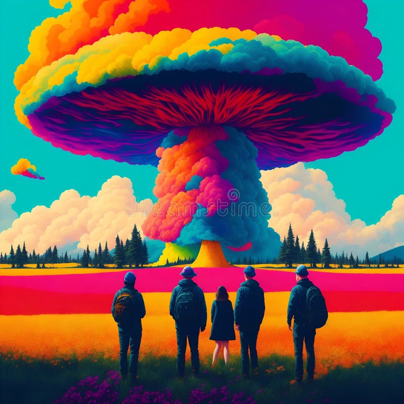 Standing on a Field Watching a Dynamic Colorful Nuclear Cloud Explode ...
