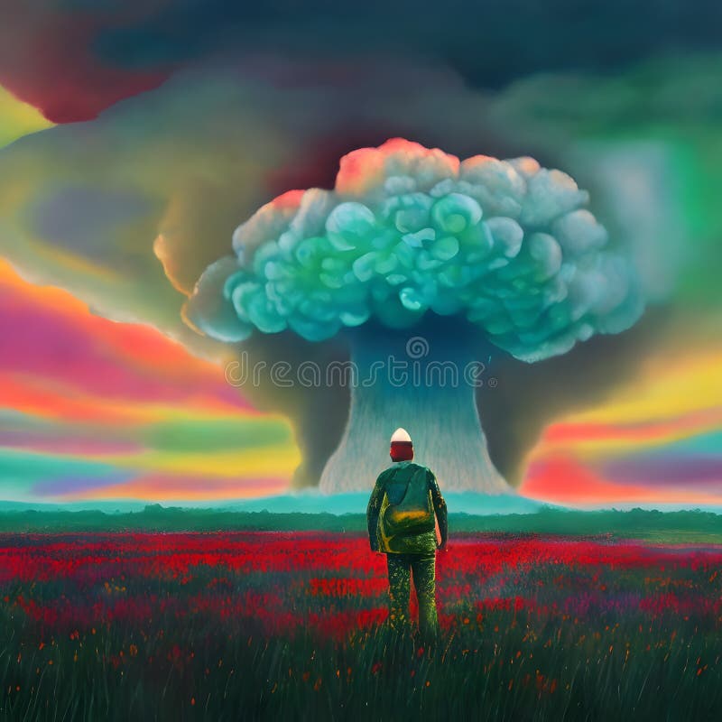 Standing on a Field Watching a Dynamic Colorful Nuclear Cloud Explode ...