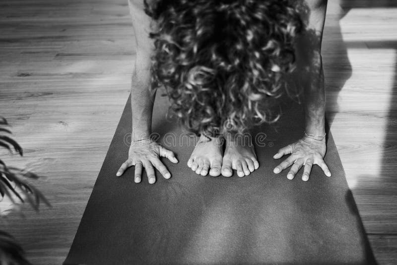 Standing Forward Bend Pose in Yoga Iyengar, Uttanasana Fold Pose Close ...