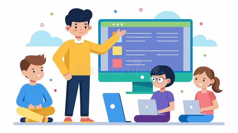 Standing in Front of a Large Monitor a Student Points To a Coding ...