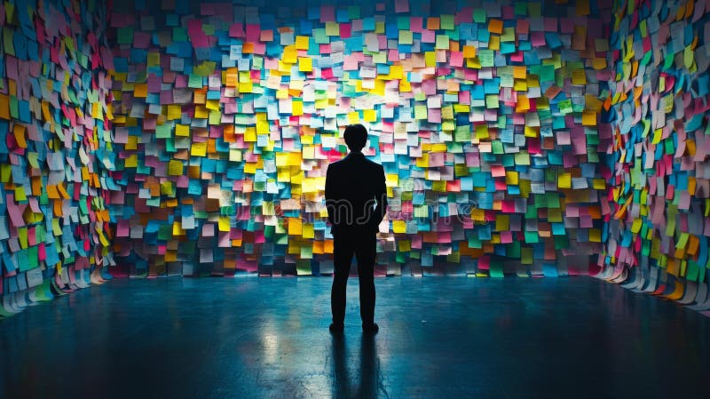 Standing in Front of a Large Wall Decorated with Colorful Post-its ...
