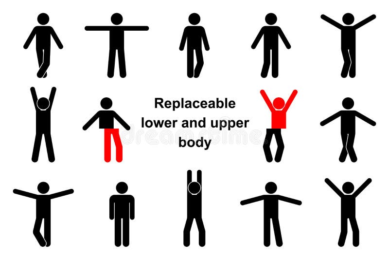 Standing Front View Stick Figure Man Vector Icon Set. Raised, Wide Open ...