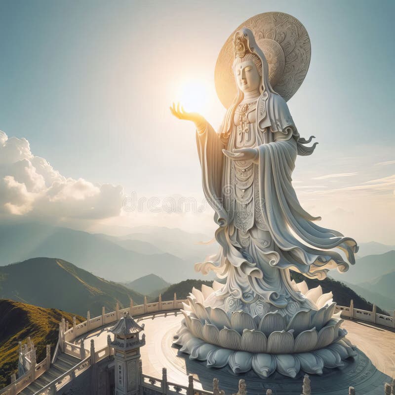 Standing Guanyin Buddha Statue Stock Illustration - Illustration of ...