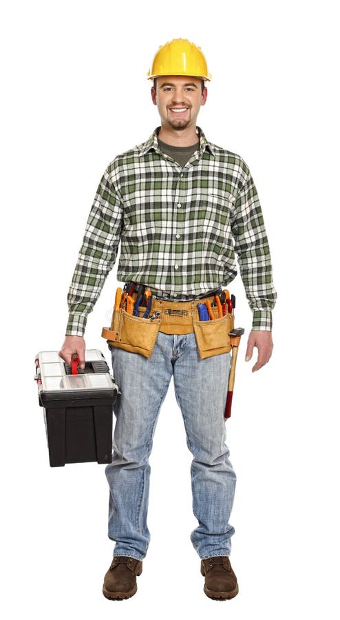 Standing Handyman with Toolbox Stock Image - Image of engineer ...