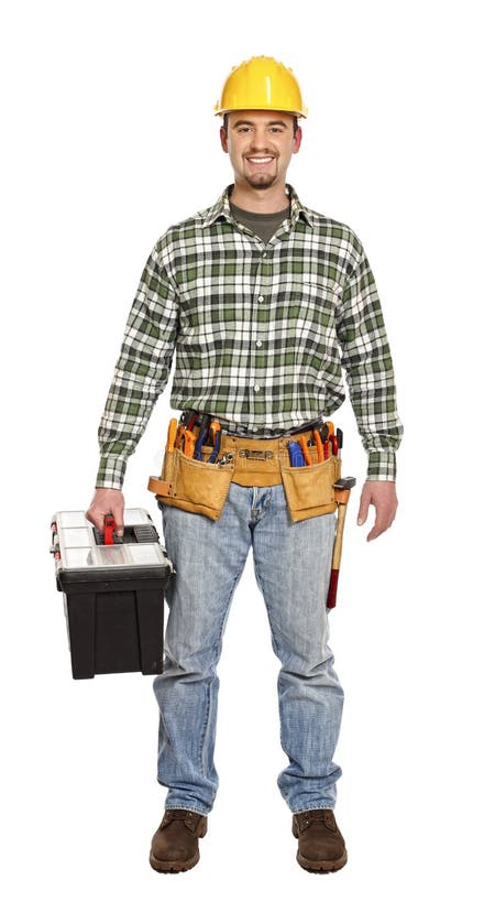 Standing Handyman with Toolbox Stock Image - Image of engineer ...