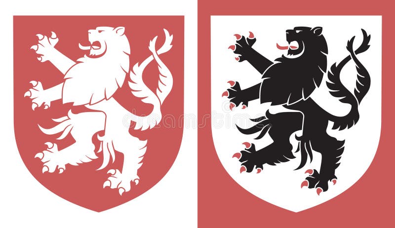 Standing Heraldic Lion on a Shield Background Stock Illustration ...
