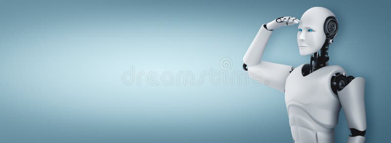 Standing Humanoid Robot Looking Forward on Clean Background Stock ...