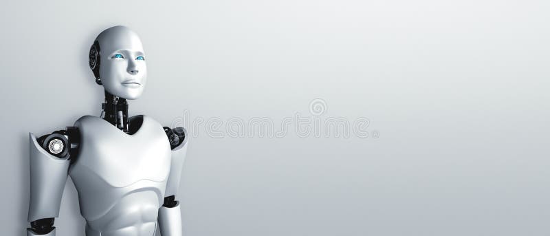Standing Humanoid Robot Looking Forward on Clean Background Stock ...