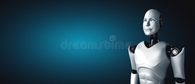 Standing Humanoid Robot Looking Forward on Clean Background Stock ...