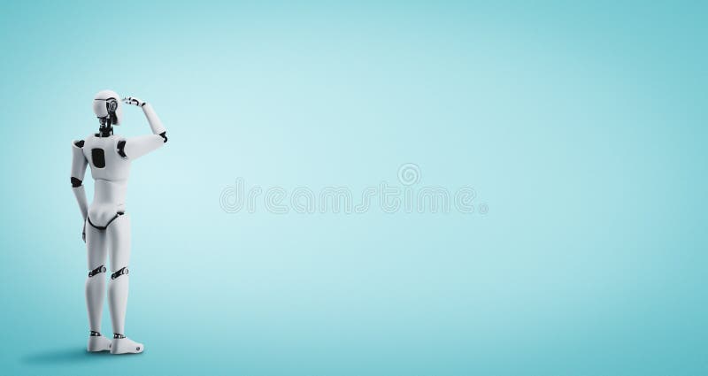 Standing Humanoid Robot Looking Forward on Clean Background Stock ...