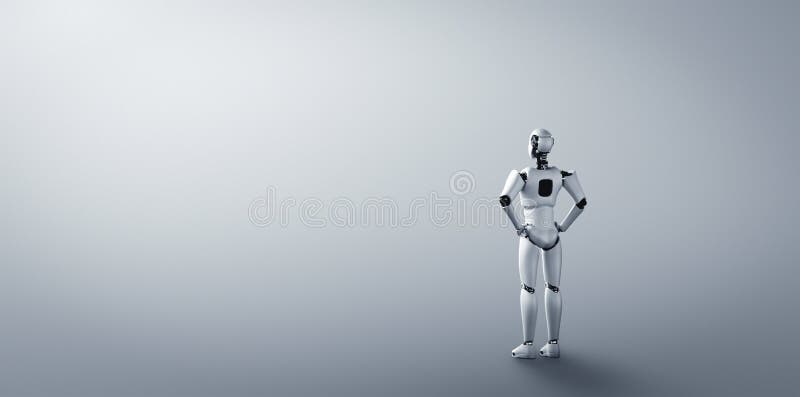 Standing Humanoid Robot Looking Forward on Clean Background Stock ...