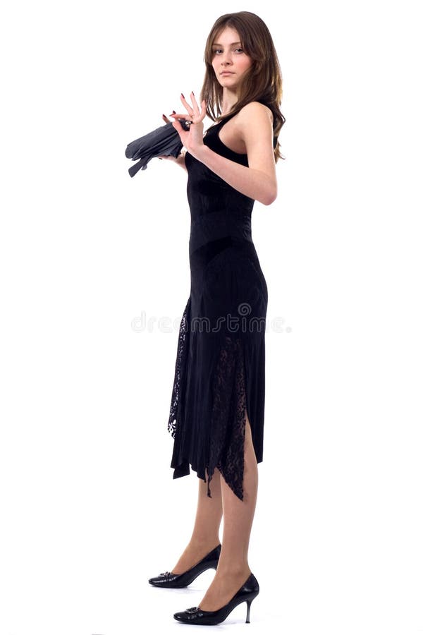 Standing Lady With Umbrella Stock Image - Image of white, stand: 5142817