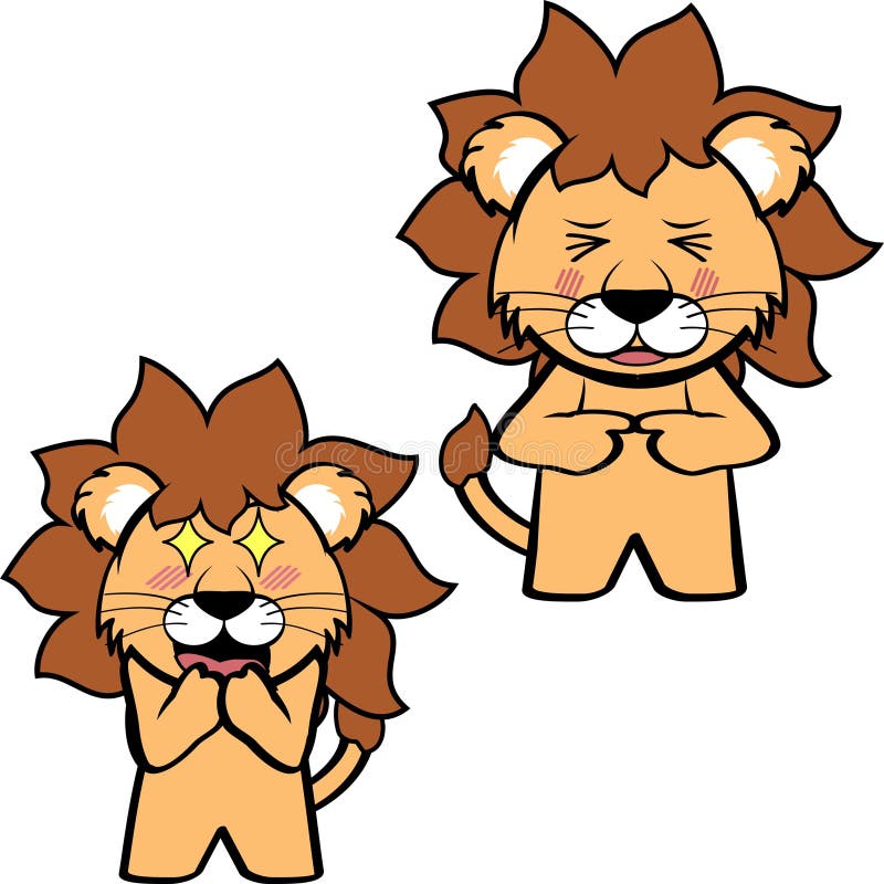 Standing Lion Character Cartoon Standing Funny Expressions Pack Stock ...