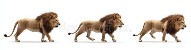 Standing Lions Panthera Leo, Isolated on White Stock Photo - Image of ...