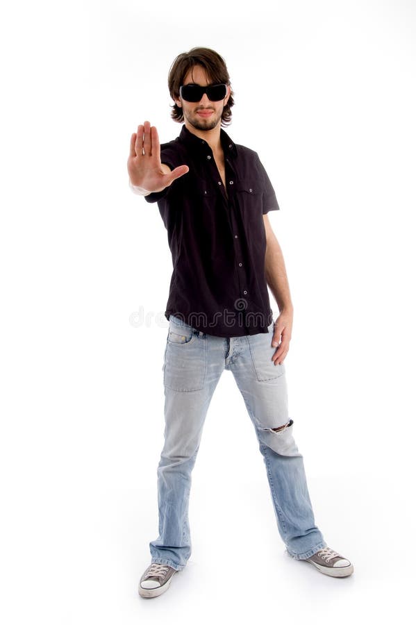 Standing Male Showing Stopping Hand Gesture Stock Image - Image of ...
