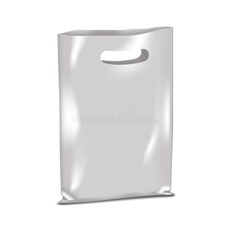 Standing Merchandise Plastic Bag with Die Cut Handles Realistic Vector ...