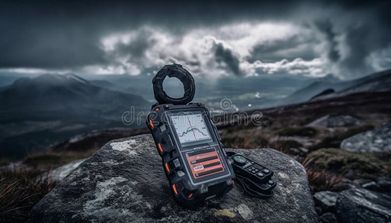 Standing on Mountain Peak, Men Conquer Terrain Generated by AI Stock ...