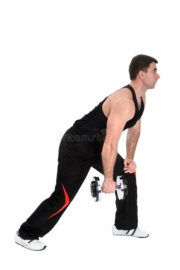 Standing One Arm Dumbbell Row Stock Photo - Image of studio, back: 39017828