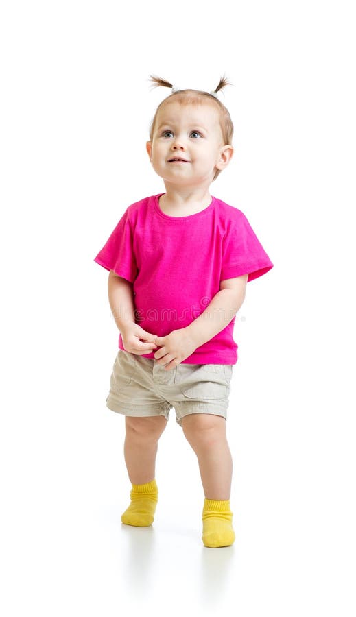 Happy Kid in Red Tshirt with Hands Up Isolated Stock Photo - Image of ...