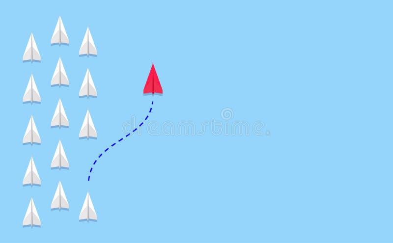 Standing Out from the Crowd Concept. Red Paper Plane Changing Direction ...