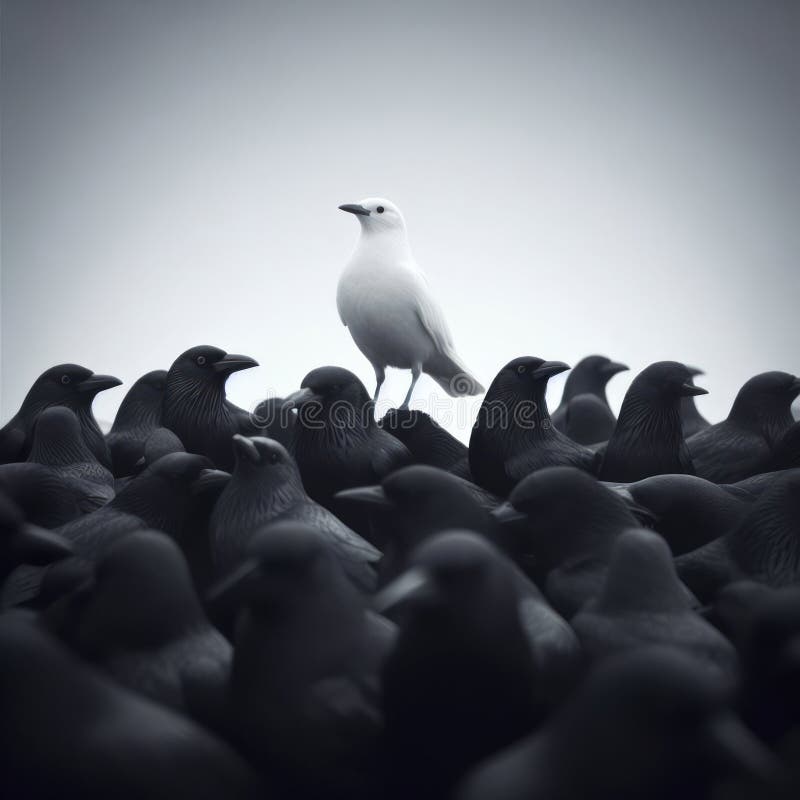 Standing Out from the Crowd , White Bird Standing between Black Birds ...