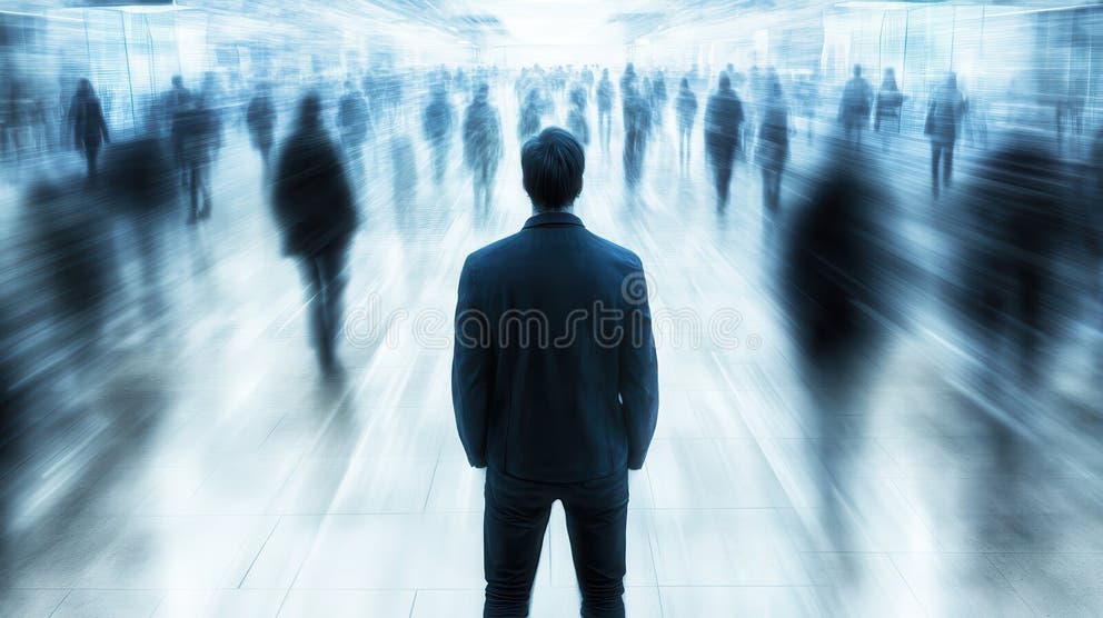 Standing Out a Lone Figure Amidst Blurring Crowds Confronting the ...