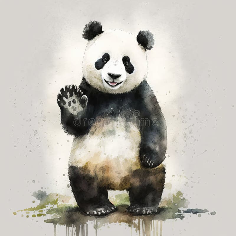 Standing Panda Drawing Stylization Watercolor Generative AI Stock ...