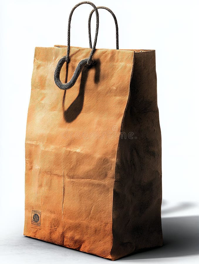 Standing Paper Bag with Rope Handles on White Background Stock ...