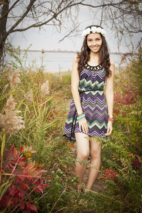 Girl Standing on a Path by the Beach Stock Photo - Image of middle ...